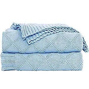 JSHANMEI Cable Knit Throw Blanket for Sofa Chair Couch Picnic Camping Beach Home Decorative Indoor Outdoor Knitted Blanket Blue