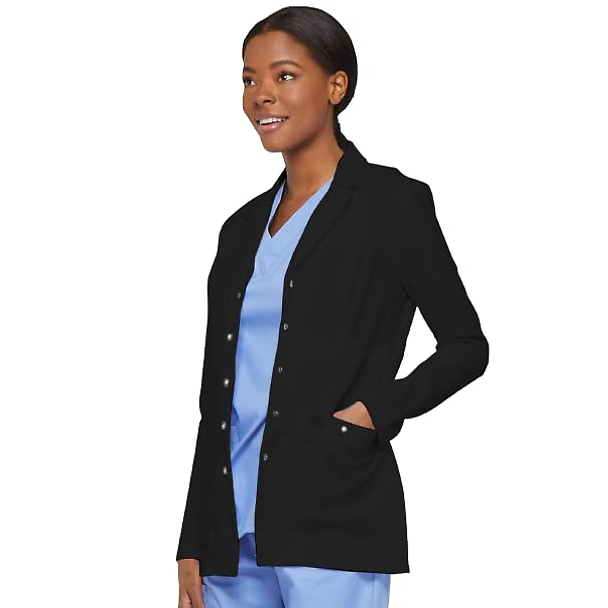 Dickies Xtreme Stretch 28" Stretch Womens Snap Front Lab Coat 82400, M, Black