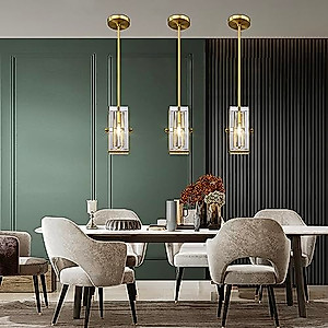 Untrammelife Gold K9 Crystal Pendant Light, 1 Light Modern LED Pendant Lights Kitchen Island, Adjustable Ceiling Hanging Pendant Light Fixtures for Dinning Room Bedroom, T8 LED Bulb Included