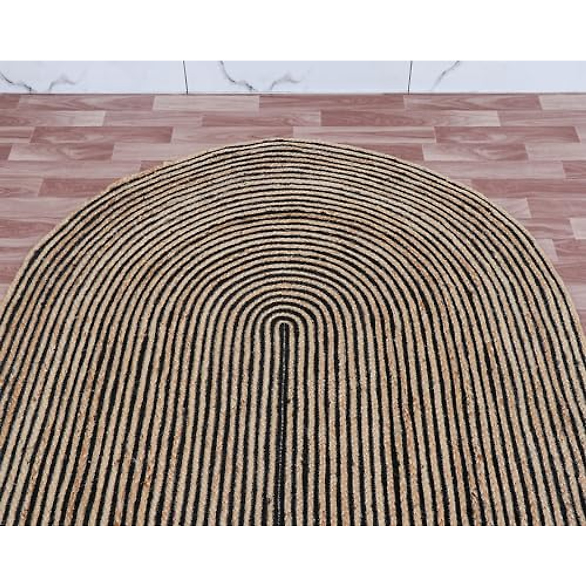 PATEL EXPORTS Natural Jute Rug, Bohemian Area Rug, Boho Décor Indoor Outdoor Rug, Handwoven Hallway Runner Rug for Entryway (Beige & Black, 4x6)