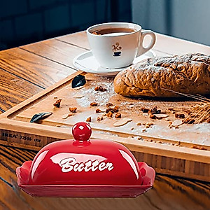 Cutiset 7.5 in Ceramic Stylish Butter dish with handled lid, Perfect Size for Standard Butter Stick (Scarlet)