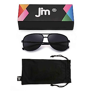JM Retro Polarized Aviator Sunglasses Mirror Lightweight Eyeglasses for Men Women (Matte Black/Polarized Grey)