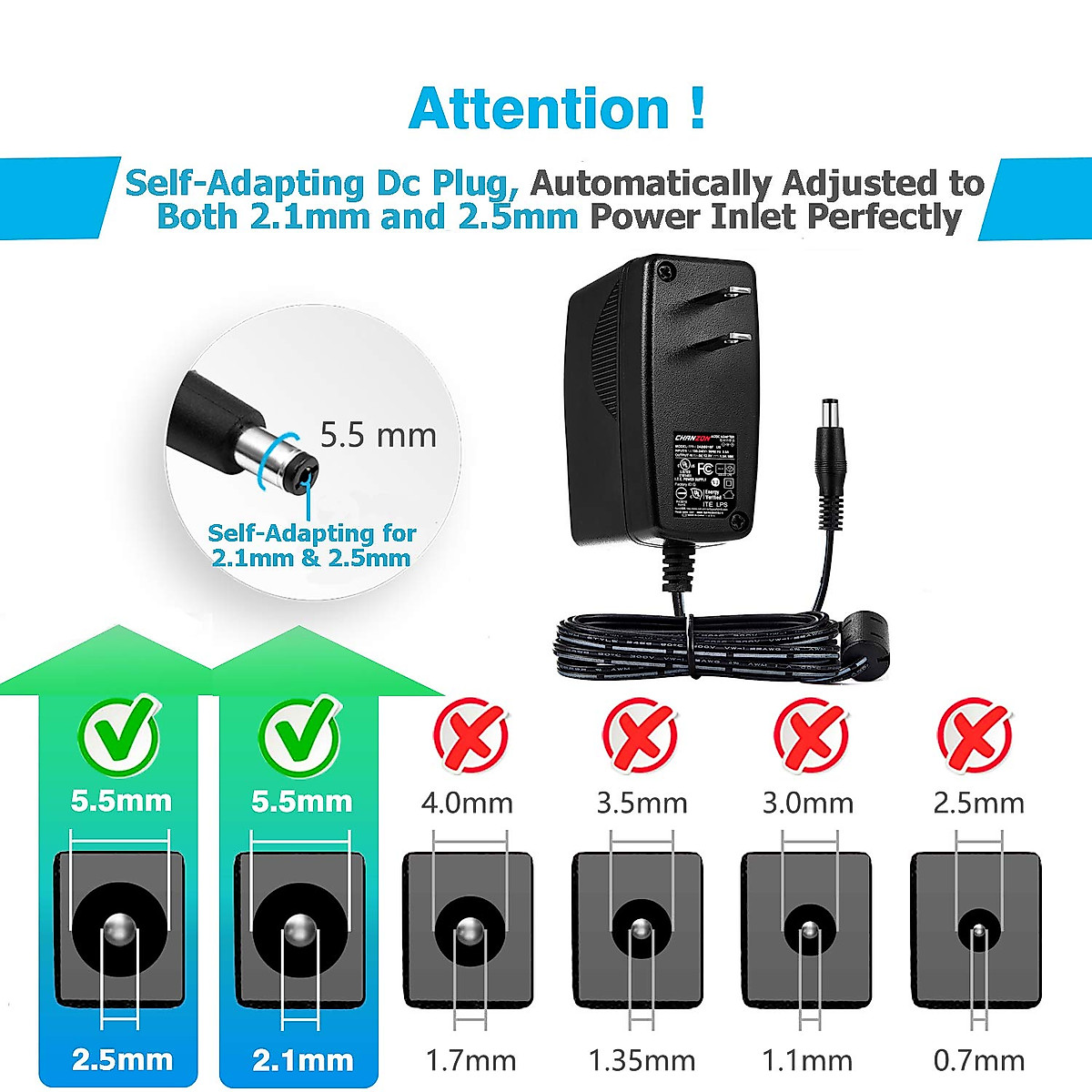 Chanzon 12V 1.5A 18W Power Supply AC DC Switching Adapter, 12 Volt 1.5 Amp AC/DC Wall Wart Converter Transformer, 100-240v 50 60HZ Input with 12vdc 1500ma Output