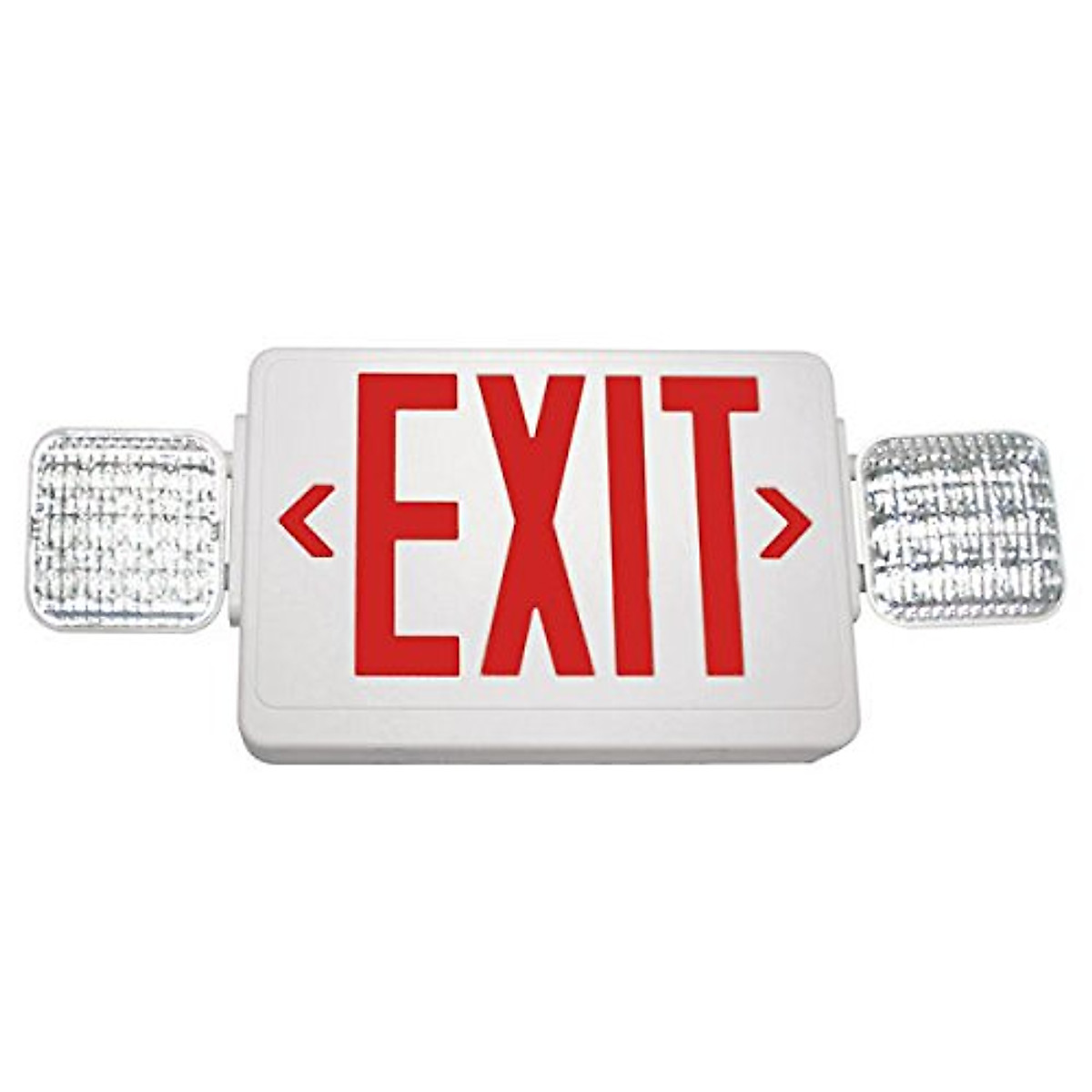 Remote Capability - Double Face LED Combination Exit Sign - Thermoplastic - Adjustable Lamp Heads - Red Letters - 120/277 Volt and Battery Backup - White - Exitronix VLED-U-WH-EL90-R