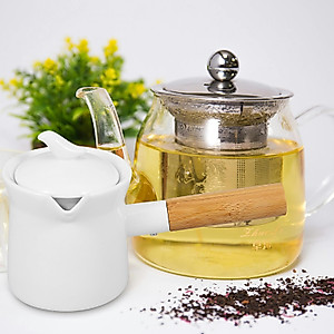 Ciieeo Enamel Milk Pot 350ml Mini Butter Warmer Non-stick Milk Heating Pot Small Enamelware Saucepan with Wood Handle and Lid for Heating Liquid Portions White