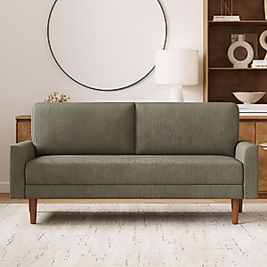 Bonzy Home 2-Seater Sofa Couch, 67" Sofa for Living Room, Corduroy Fabric Upholstered Loveseat with 4 Wooden Legs for Compact Space, Apartment (Green)