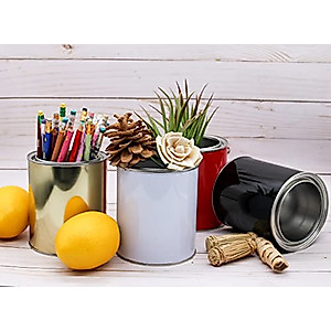 BLYSK Empty Metal Quart Paint Cans with Lids Paint Storage Containers Unlined Multipurpose for Art, Crafts DIY Free Can Open, Marker & Labels (4 White)