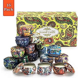 16 Scented Candles Gift,Natural Soy Wax Aromatherapy Candles,Small Portable Tin Candles Set for Mom,Women,Teachers, Colleagues and Friends,2.5 OZ