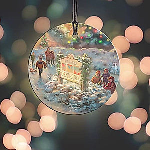Thomas Kinkade - The Lights of Christmastown – Children Snow Day - 3.5” Starfire Prints Hanging Glass Print Accessory – Officially Licensed Collectible | Complimentary Velveteen Gift Bag