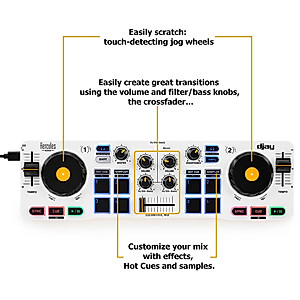 Hercules DJControl Mix DJ Software Controller with Algoriddim Djay App Bundle with Hercules HDP DJ45 Closed-Back, Over-Ear DJ Headphones