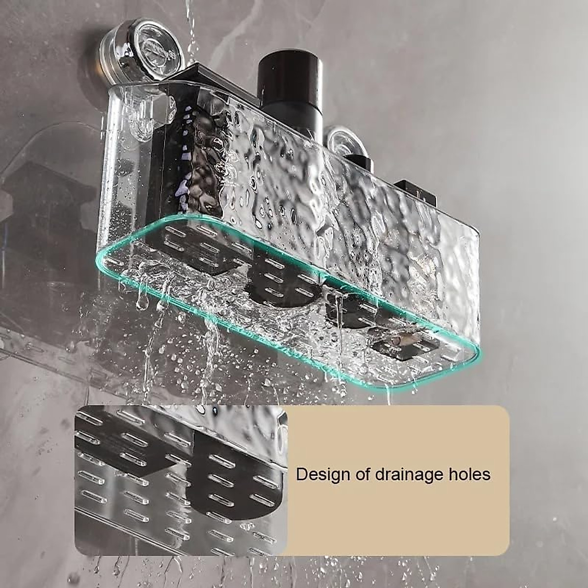 Light Luxury Style Glacier Pattern Suction Cup Shelf, Light Luxury Style Punch-Free Storage Rack, Suction Cup Shower Caddy, No-Drilling Wall Mounted Large Capacity Shower Basket (Clear-Large)