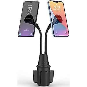 TIVORAZ Dual Phone Holder for Car Cup Holder – Double Car Phone Mount, Car Cup Holder Phone Mount, Expandable Base Phone Holder Car Cup Holder – Compatible with iPhone, Samsung, GPS (Magnetic Holders)