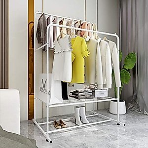 HOJINLINERO Clothing Garment Rack White Heavy Duty Commercial Grade for Hanging Clothes with Metal Mesh Shelves