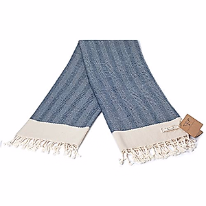 Smyrna Original Turkish Throw Blanket Herringbone Series | 100% Cotton, 50 x 60 Inches | Vintage Boho Throw Blankets for Couch, Sofa, Farmhouse and Home Decor | Lightweight and Super Soft (Navy)