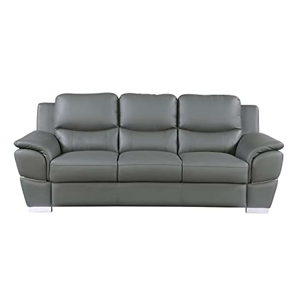 Blackjack Furniture Binion 1 Piece Modern Genuine Leather Sofa for Living Room with Padded Headrest, Wide Arms & Chrome Accents, Elegant Upholstered Couch, Sofa, Gray