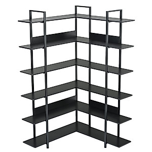 ASTRAEUS Bookshelf 6 Tiers Corner Bookcase L Shaped Shelf,Black