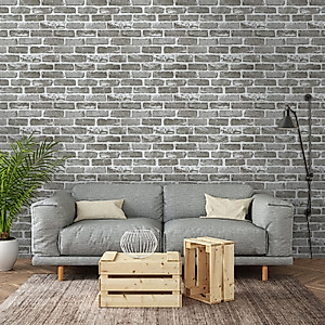 Timeet Grey Brick Wallpaper Peel and Stick Brick Wallpaper 17.7"×118.11" Self Adhesive Removable Wallpaper Faux Brick Wallpaper for Bedroom Living Room Wall Decor Vinyl Film Roll