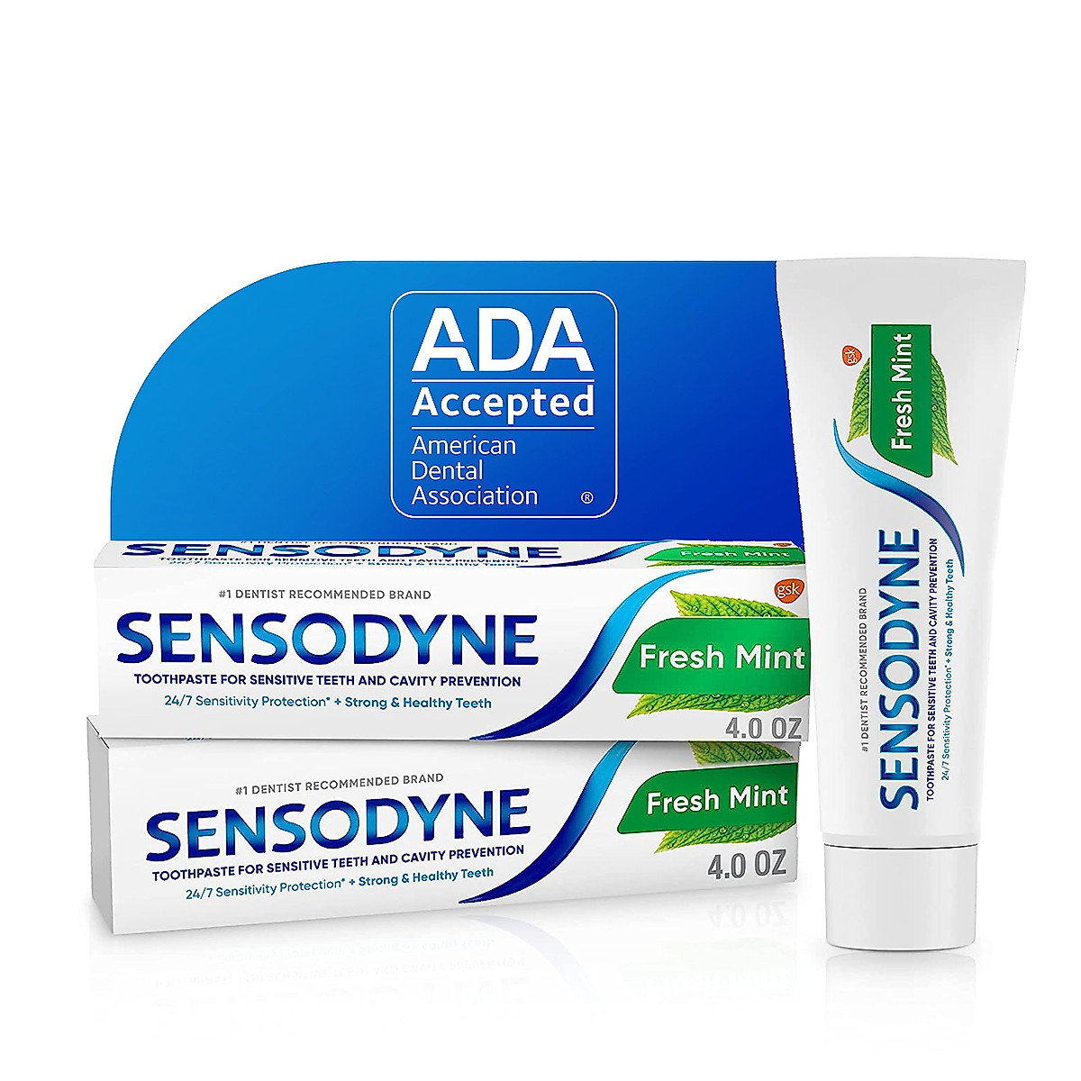 Sensodyne Fresh Mint Sensitive Toothpaste, ADA Accepted Toothpaste for Cavity Prevention and Sensitive Teeth Treatment - 4 Ounces (Pack of 2)