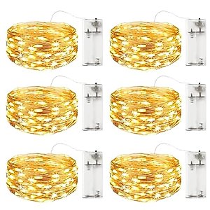 Fairy Lights Battery Operated Firefly Twinkle String Lights Mini 6Pack Cooper Wire 6.6ft 20L Indoor Waterproof for Bedroom Christmas Easter Halloween Parties Wedding (Warm White)