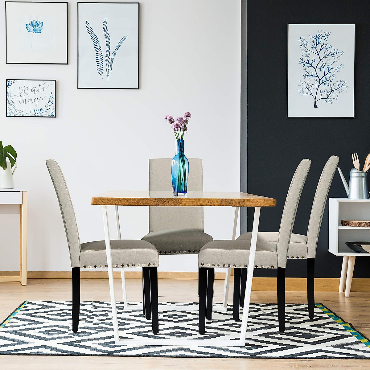 RELAX4LIFE Dining Chairs Set of 4 Fabric Upholstered with Solid Wood Legs, Padded Seat and Back Armless Side Chair Tufted Parsons Kitchen Dining Chairs Set (2, Navy)