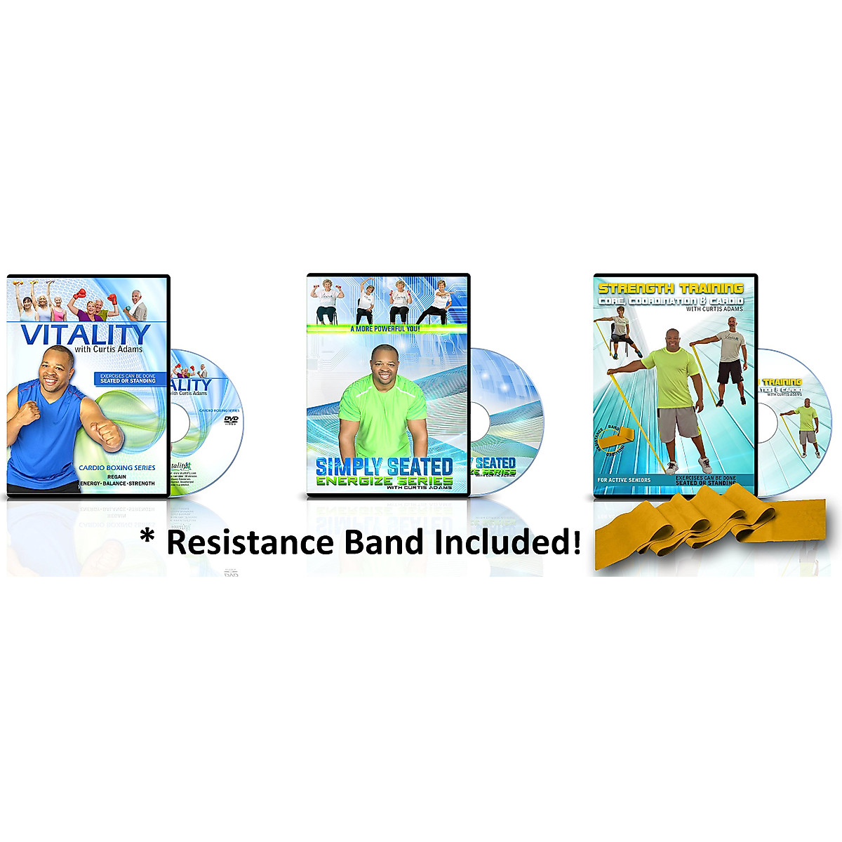 Premium, Senior Exercise DVD System- 5 DVDs + Resistance Band + Balance Exercises + Nutrition Guide + 3 Bonus Gifts. All Exercise for Seniors are Shown Both Standing and Seated in Chair Exercise for
