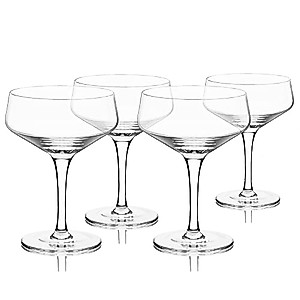 Viski Raye Angled Stemmed Crystal Coupe Cocktail glassess, Champagne Coupe Glasses, Drinkware Set, Espresso Martini glasses set of 4, 7oz