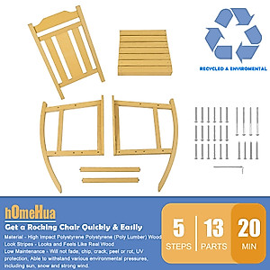 hOmeHua Patio Rocking Chair, All Weather Resistant Outdoor Indoor Fade-Resistant Patio Rocker Chair，Stable Durable Smooth Rocking, Comfortable Easy to Maintain, Load Bearing 350 lbs - Yellow