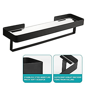 Boiarc Bathroom Shelves Acrylic Shower Shelves Wall Mounted Glass Shelves for Bathroom 2 Tier No Drilling Shower Shelf Storage Organizer with Towel Bar Black Acrylic Shower Caddy for Bathroom Kitchen