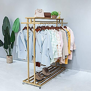 Metal Clothing Rack Standing Garment Rack Boutique Rolling Display Rack Closet Organizer 63'' (Gold)