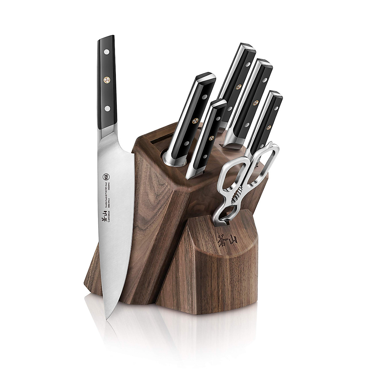 Cangshan TC Series 1021219 Swedish 14C28N Steel Forged 8-Piece Knife Block Set, Walnut