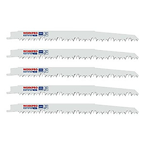 WORKPRO 5-Piece 9-Inch Wood Pruning Reciprocating Saw Blade Set, 5TPI, CR-V Steel Saw Blade Kit for Bosch, Black & Decker, Makita, Dewalt
