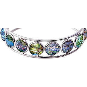 Blazing Autumn Cuff Bracelet Art Pattern Under Glass Dome Jewelry Handmade (Claude Monet Lilies Pond)