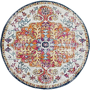 Artistic Weavers Odelia Vintage Bohemian Area Rug,10' Round,Orange/Navy