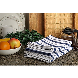 RAJRANG Dish Drying Kitchen Towels with Hanging Loops - 18 x 28 Inches Washable Ultra Absorbent and Quick-Dry Cloths for Everyday Cleaning - Set of 4 - Navy and White
