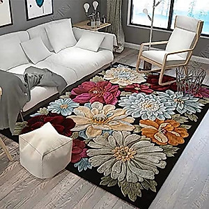 Modern Colorful Blooming Flowers Entryway Area Rug for Living Room Boho Floral Throw Rugs Non Skid Floor Mats Home Office Carpet,2'x3'