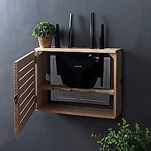 Wall Mounted Solid Wood Network Set-top Box Shelf Bedroom TV Cabinet Wall Shielding Box Wireless Router Storage Rack WiFi Decorative Shelf (Size : Inner Diameter 40cm)