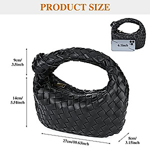 Selighting Knotted Woven Handbags for Women Faux Leather Hobo Shoulder Bag Handmade Designer Clutch Purse Dumpling Pouch Bag Black