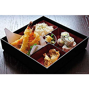 JapanBargain 1923, Red and Black Japanese Traditional Plastic Lacquered Lunch Bento Box 5 Compartments for Restaurant or Home Tray Plate and Lid 3pc Set Made in Japan, 9.5"x9.5"