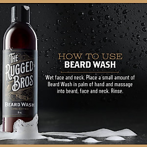 The Rugged Bros Beard Wash Unscented for Face and Beards - Natural Shampoo Made with Organic Aloe Vera Leaf Juice - Cleanses Facial Oil and Dirt While Softening and Moisturizing