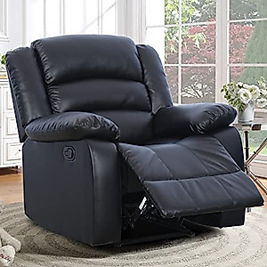ANJ Black Recliner Chair with Overstuffed Arm and Back, Breathable Faux Leather Manual Reclining Chairs, Living Room Single Sofa Recliners