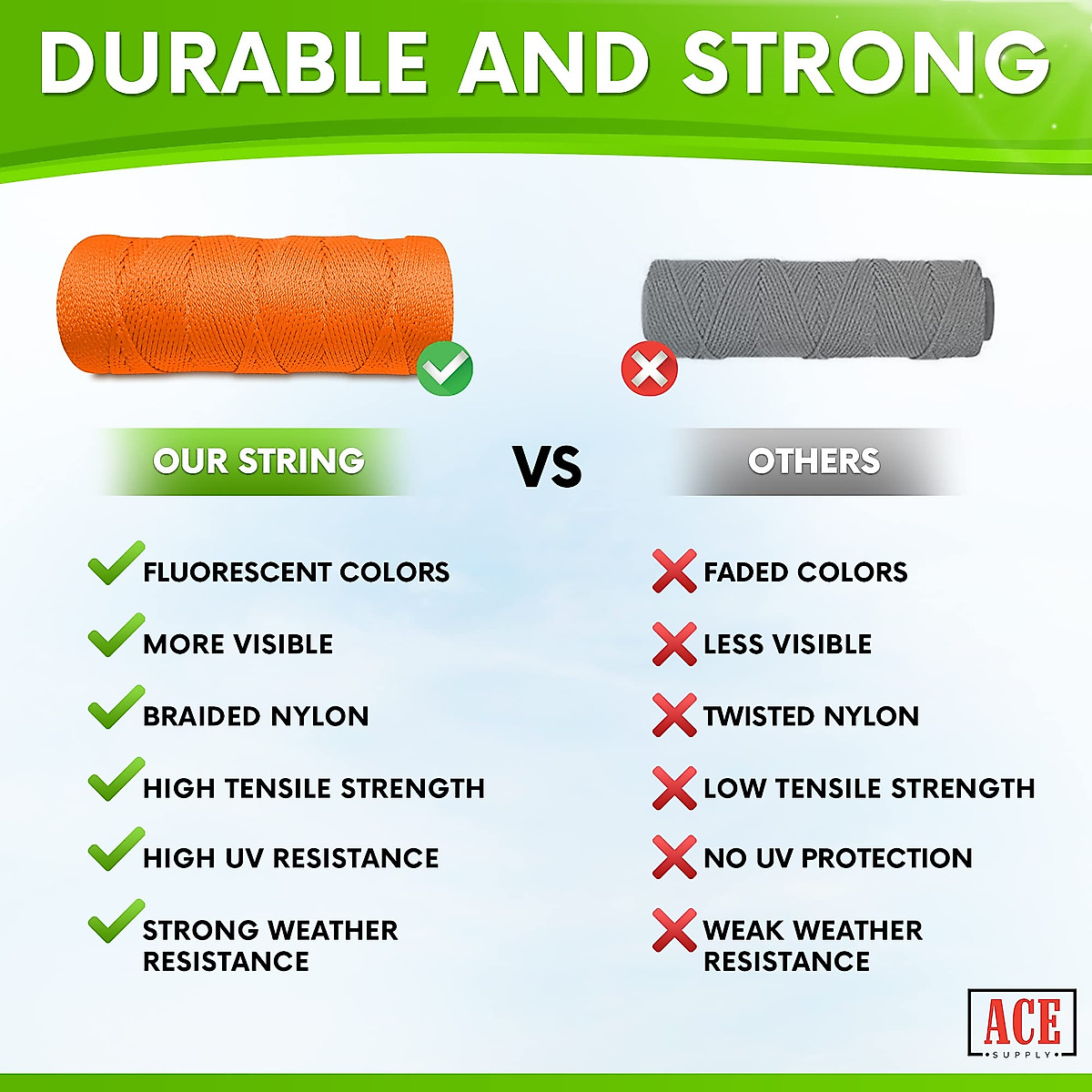 Orange Mason Line String Line - #18 Braided Nylon String - 500 Ft Length - Nylon Twine for Gardening Or Masonry Tools - Perfect Construction String for A String Level, Twine String for Gardening