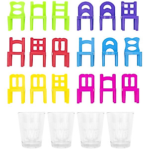 Fairly Odd Novelties Drunken Balance Stacking Drinking Game Includes 4 Shot Glasses 18 Chairs, 2oz, Clear (FON-10247)