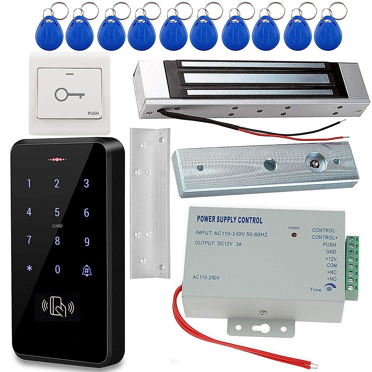 LEXI 3000 Users Complete Set Waterproof Touch Panel RFID Keypad 125KHz Access Controller with Upgraded Electric Magnetic Lock and Power Supply, Complete Set for Door Entry Access Control