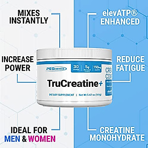 PEScience TruCreatine+, Pure Creatine Monohydrate and ElevATP Powder, 30 Servings