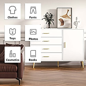 RESOM Storage Cabinet with Drawers & Door, Sideboard Cabinet with Adjustable Shelf, Printer Stand for Home Office, Free Standing Accent Cabinet for Living Room, Bedroom and Hallway (White)