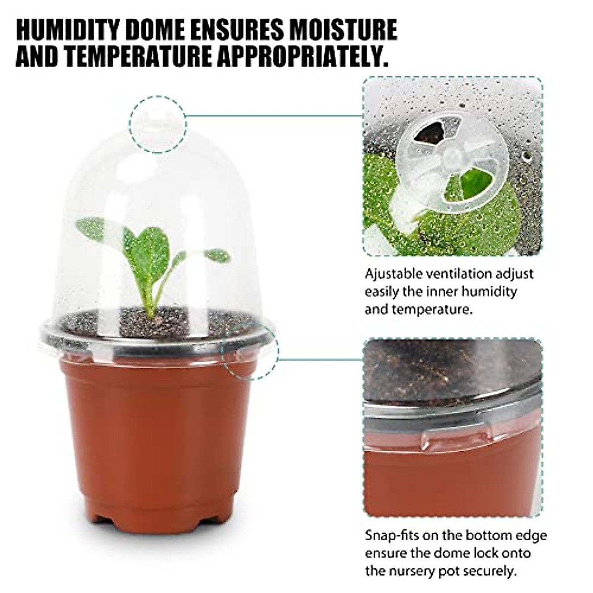 BEWAVE Plant Nursery Pots with Humidity Dome, 100 Sets Indoor Gardening Pot Planting Containers Starter Seed Starting Containers Planters with 100 Pcs Plant Labels, 3.5"