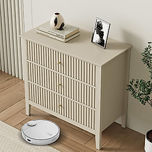 RoyalCraft 3 Drawer Dresser Set of 2, Fluted Chest of Drawers with Storage, Modern Painted 30 inch Tall Nightstand for Bedroom Living Room Entryway, Beige