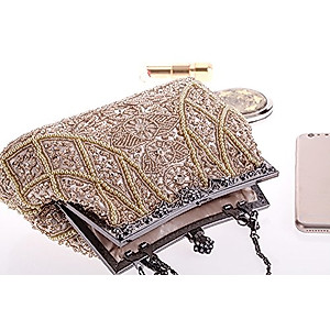 Womens Vintage Jewels Beaded Evening Clutch Bag Top-handle Prom Party Purse Formal Handbag(Silver)
