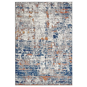 Abani Blue, Grey & Orange Area Rug, Abstract Vintage 4 by 6 Foot Rugs Contemporary Living Room Accent Carpet