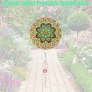 4Pcs Sublimation Wind Spinner Blanks 10Inch with 4Pcs Gazing Ball Spiral Tail, Round Stainless Steel Laser Cut Metal Hanging Wind Spinners for Outdoor Garden and Yard